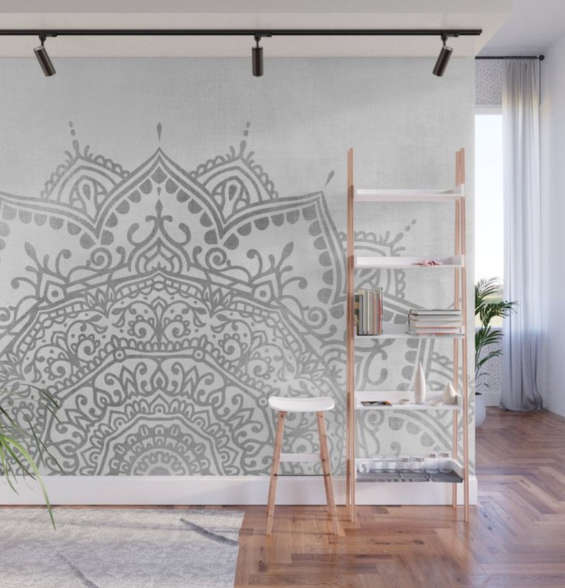 Gray MANDALA PRINT Gray Boho Printable Wall Art DIY Poster - Etsy