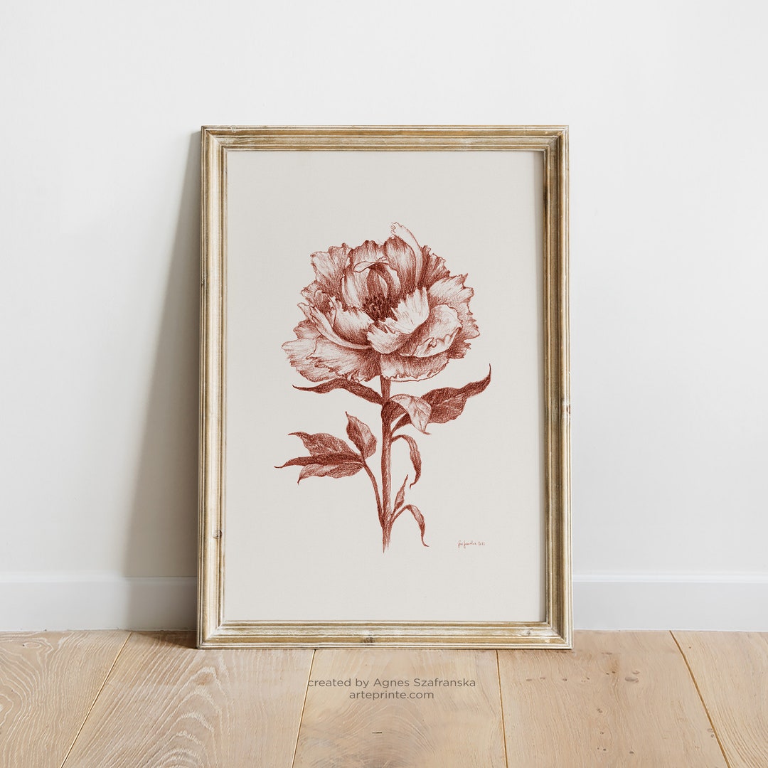 Red Flower Print Vintage Style Art Flower Wall Art - Etsy