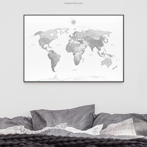 GRAY WORLD MAP Print, Greyscale Map of the World, Modern Minimalist Map ...