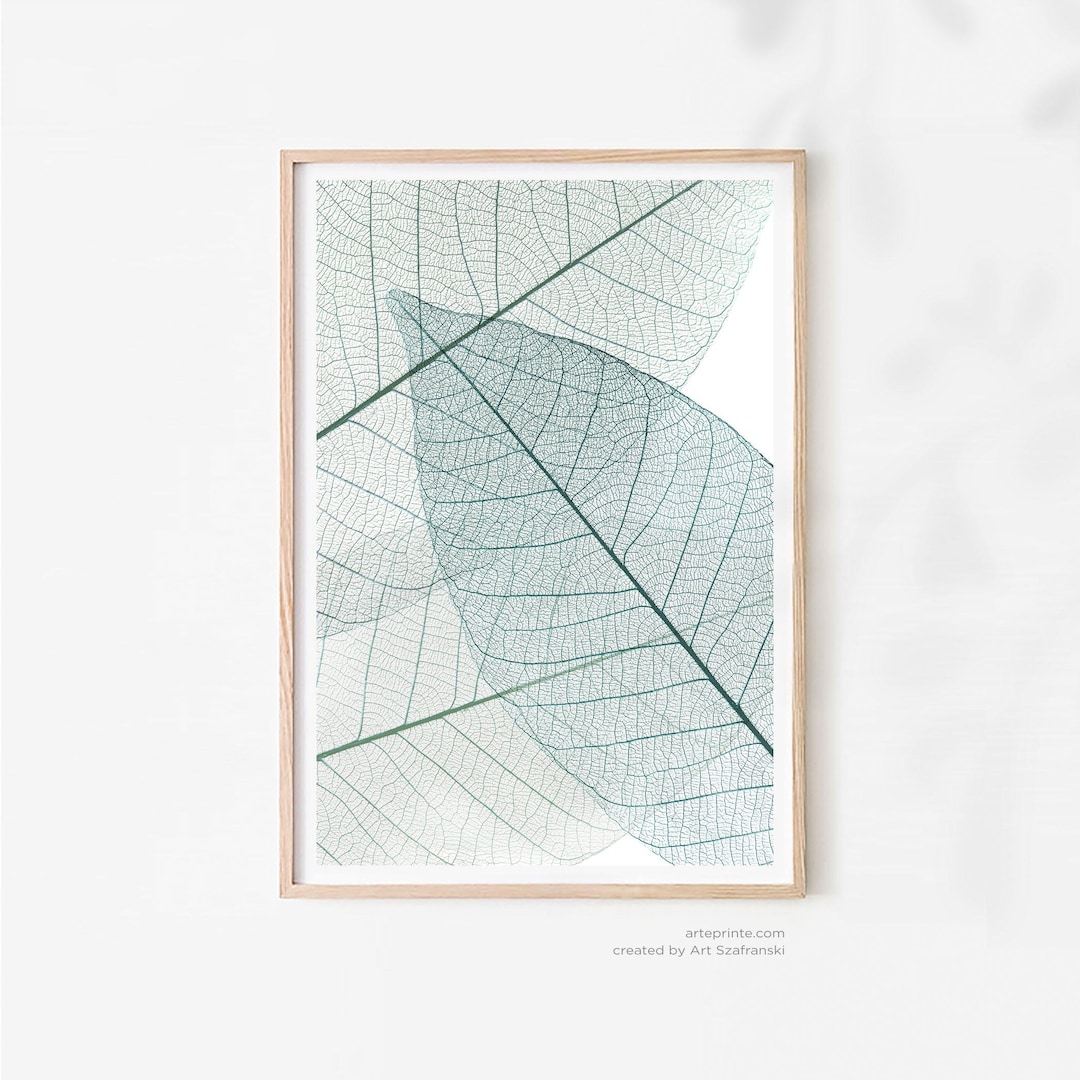 Skeleton Leaf Art, Green-teal Leaf Print, Modern Botanical Wall Art ...