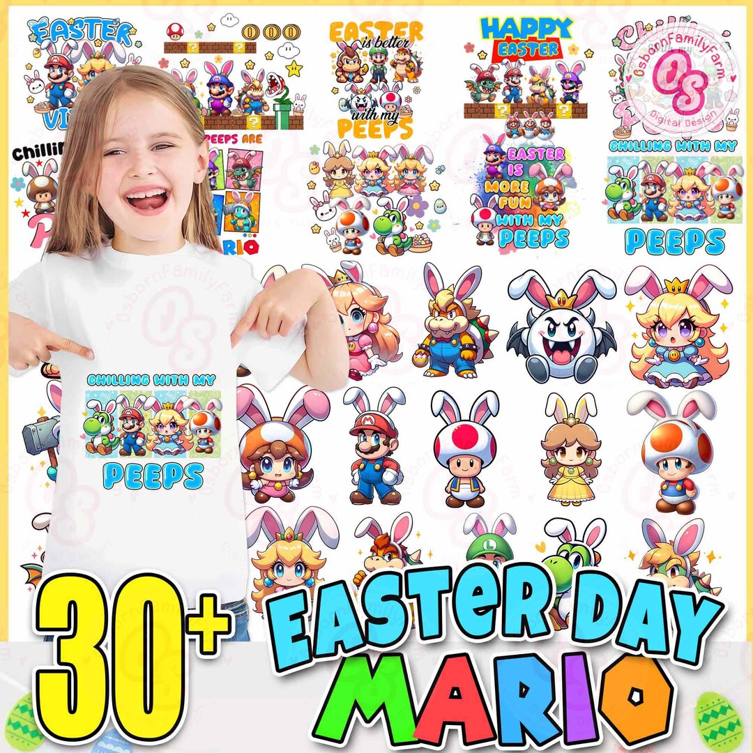 30 Super Mario Character Bunny PNG, Happy Easter Peeps Bundle, Easter ...