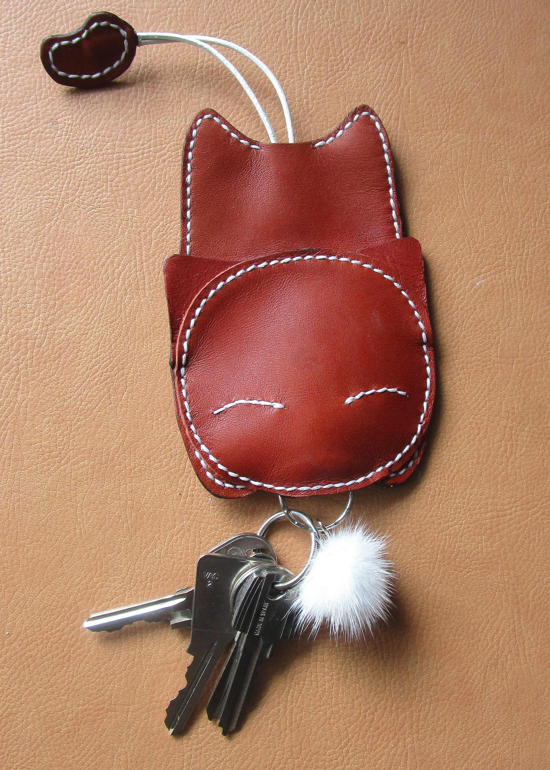 Leather Bag Accessories / Leather Cat Keychain - Etsy