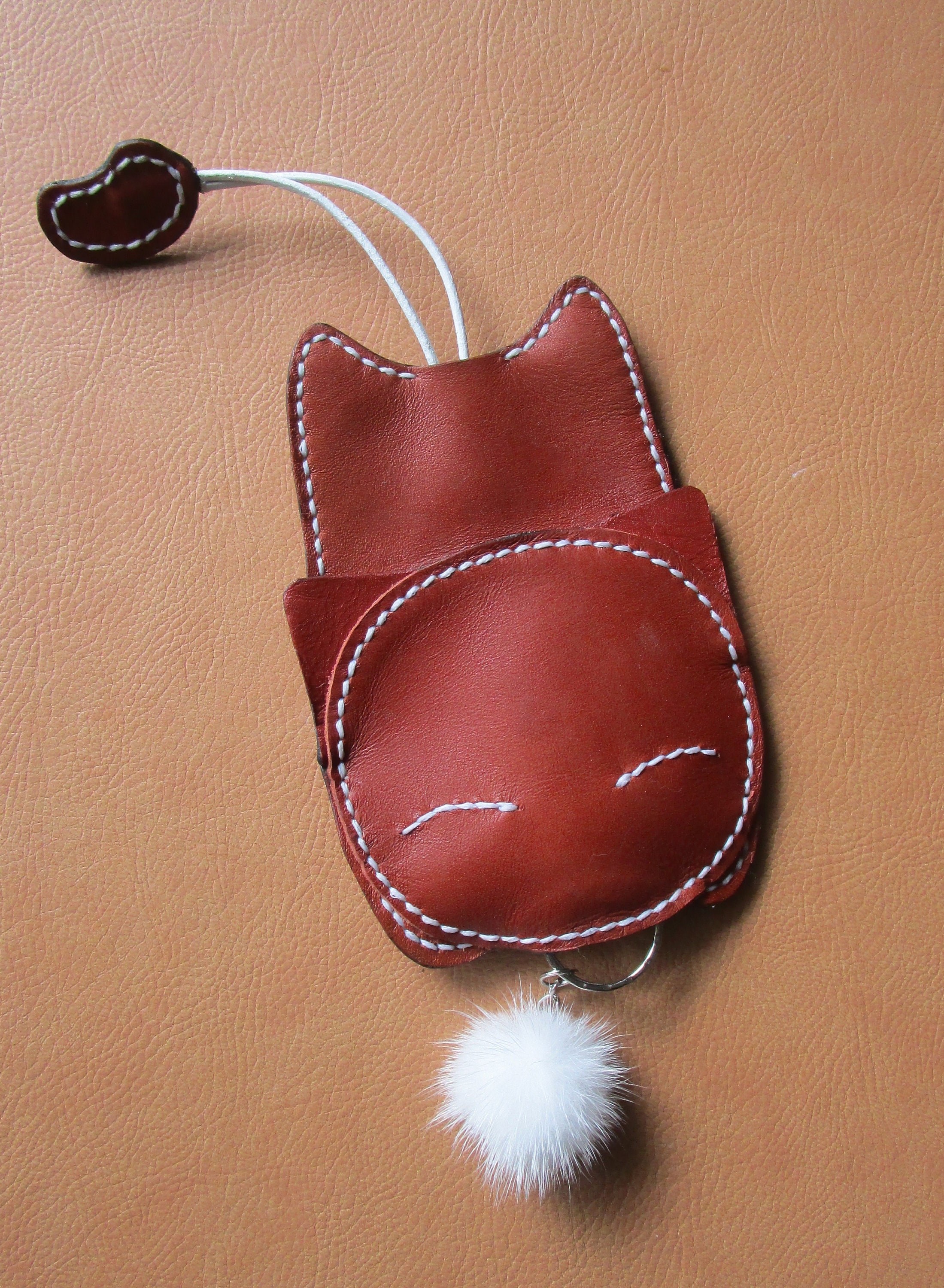 Leather Bag Accessories / Leather Cat Keychain - Etsy