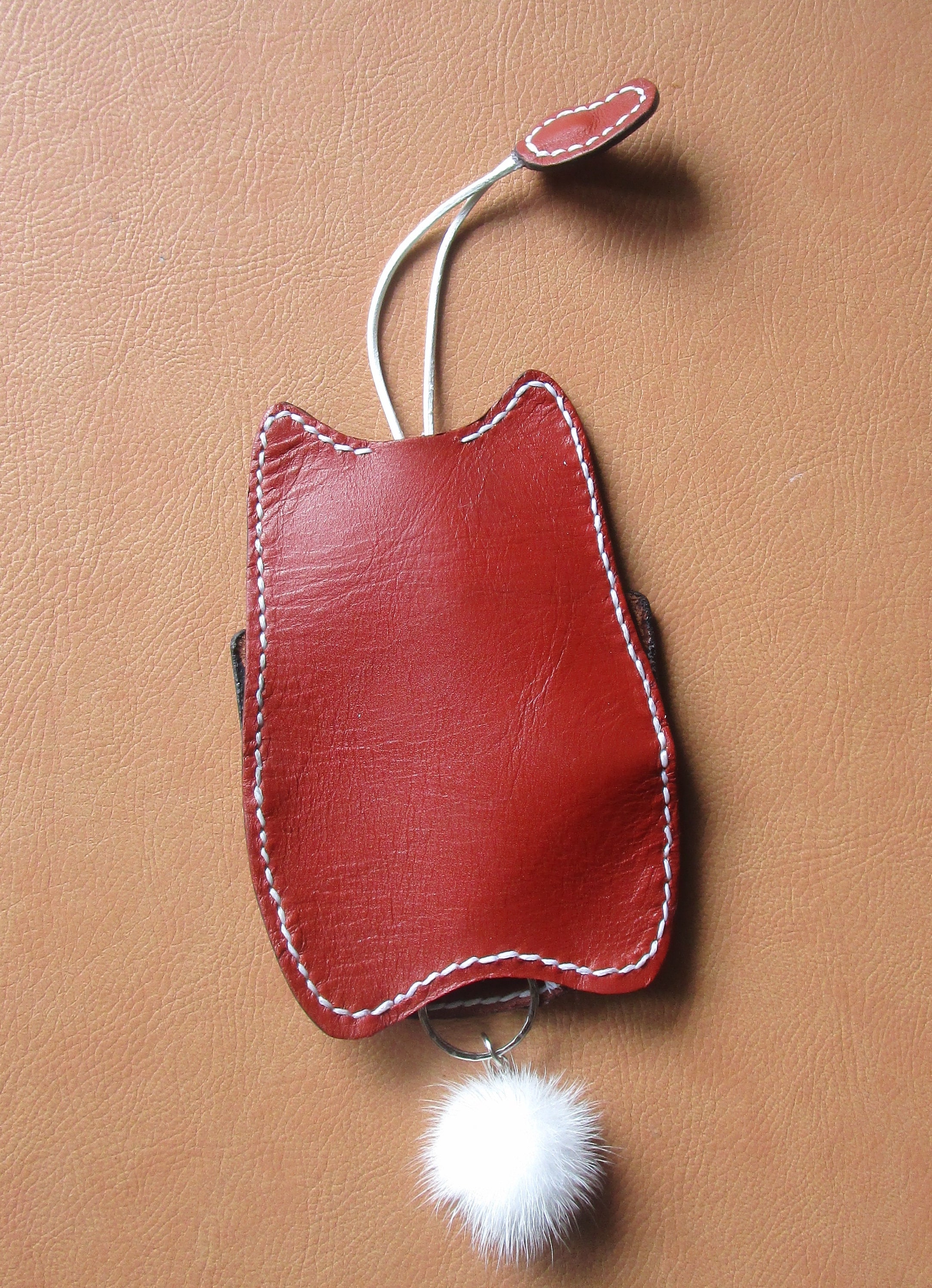 Leather Bag Accessories / Leather Cat Keychain - Etsy