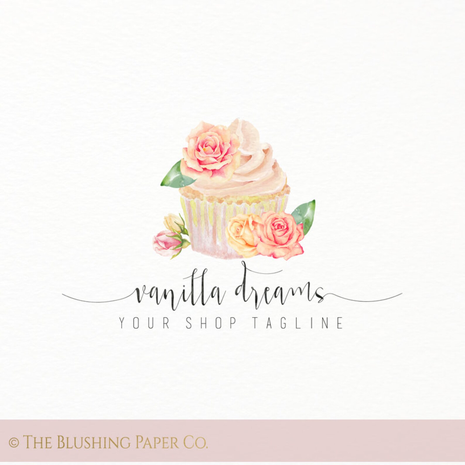 Premade Watercolor Cupcake Bakery Logo Design (vintage - Floral ...