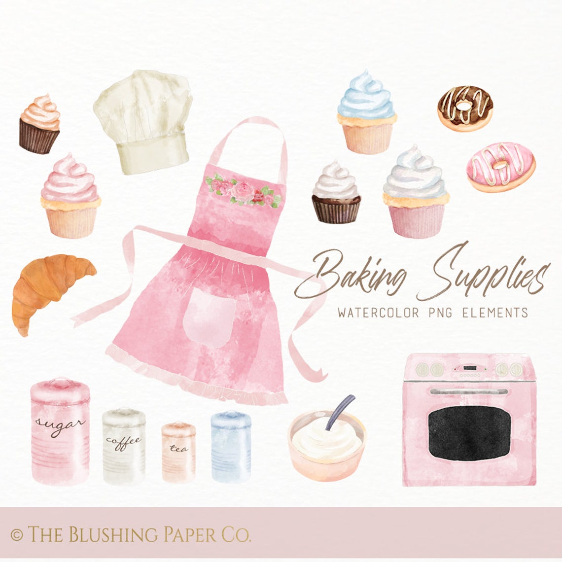 Baking Cooking Set Clipart Watercolor Pastel Vintage Baker Clip Art ...