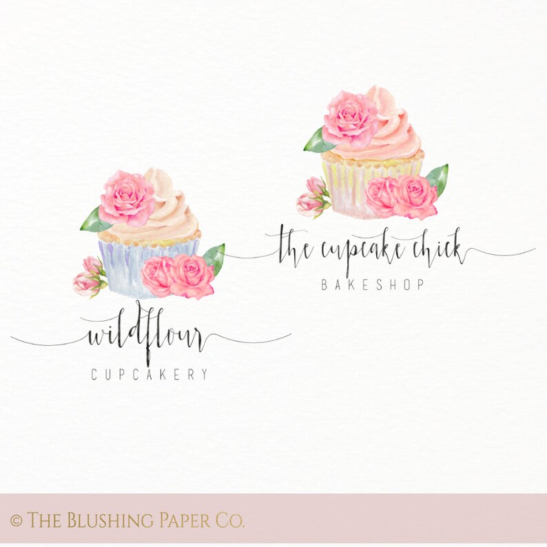 Premade Watercolor Cupcake Bakery Logo Design (vintage - Floral ...