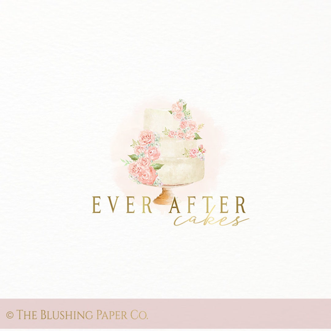 Premade Wedding Cake Watercolor Logo Design (vintage - Floral - Flowers ...