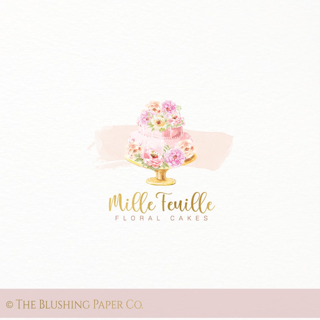 Premade Cake Watercolor Logo Design (vintage - Floral - Flowers - Cake ...