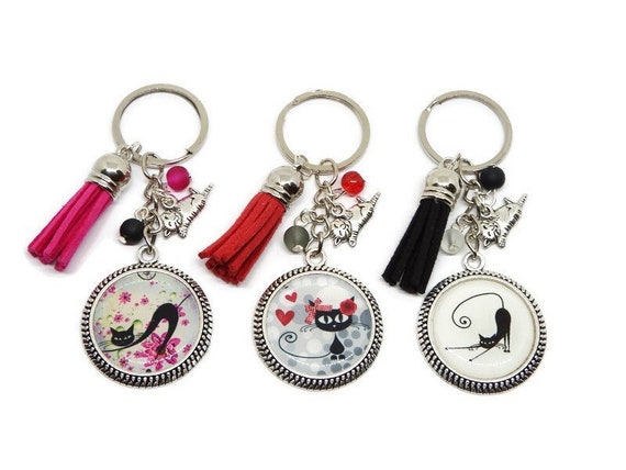 Cat Key Ring Cat Cabochon Gift for Cat Lovers - Etsy