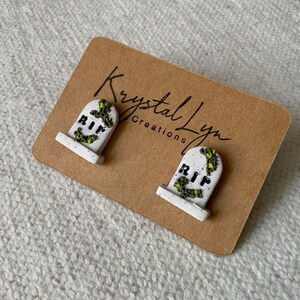 Halloween Headstone Rest in Peace Polymer Clay Stud Earrings Gift for ...