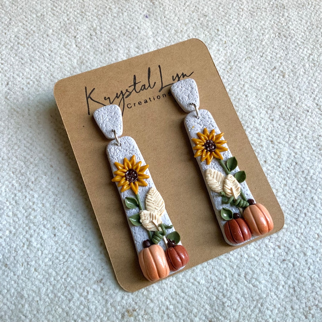 Polymer Clay, Fall Harvest, Autumn Theme, Pumpkin, Sunflower Earrings ...