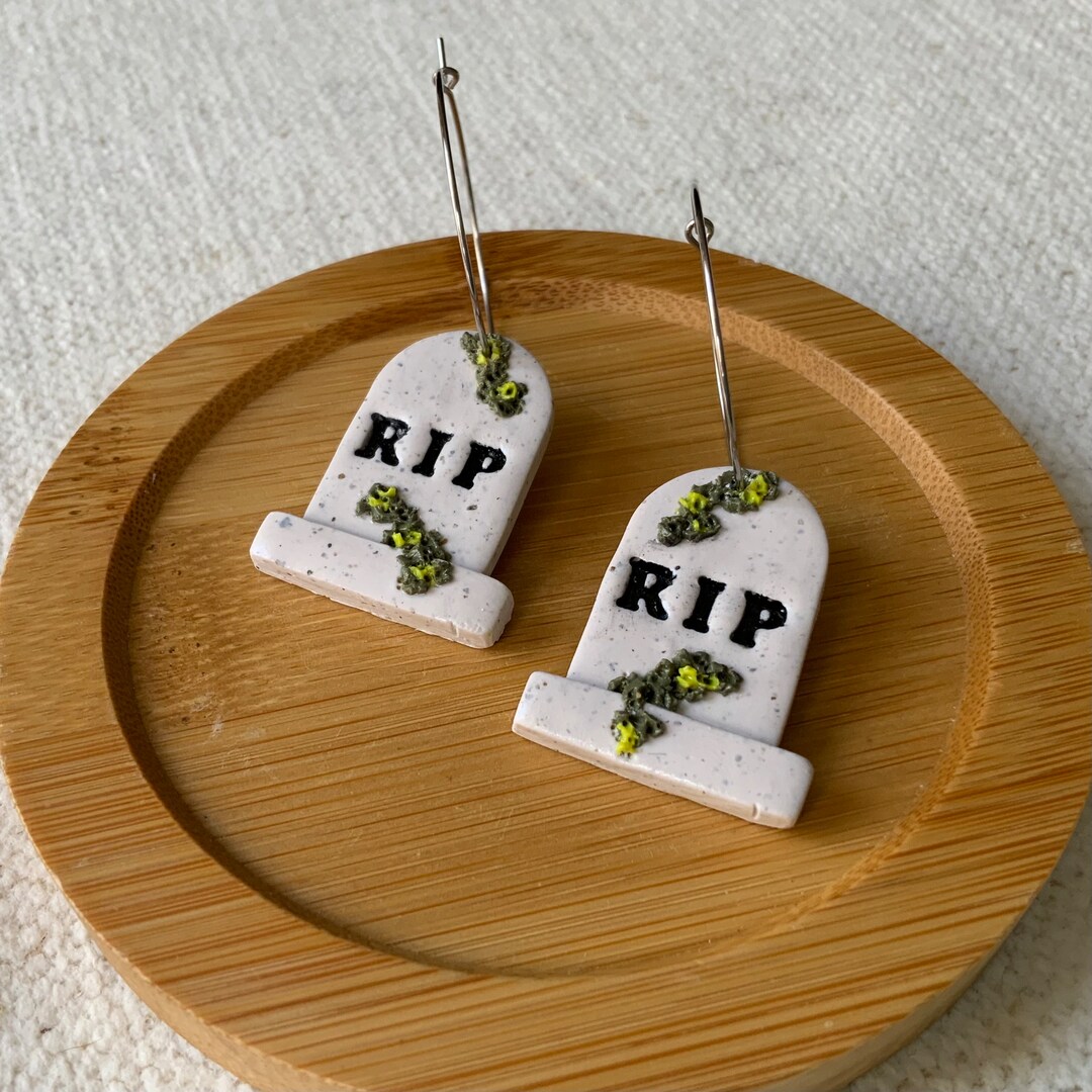 Halloween Headstone Graveyard Rest in Peace Hoop Dangles Gift for ...