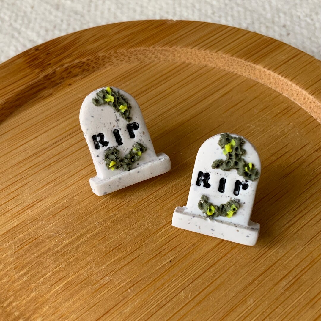 Halloween Headstone Rest in Peace Polymer Clay Stud Earrings Gift for ...
