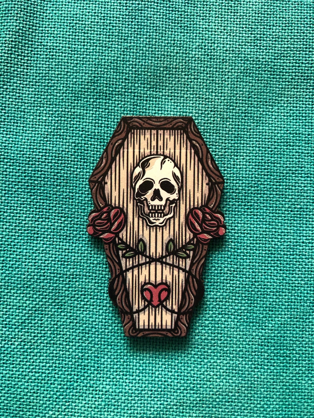 Skull and Rose Coffin | Wooden Needle Minder | Cover Minder - Etsy