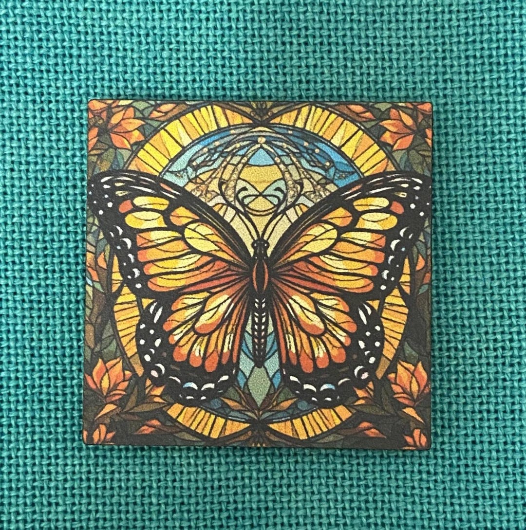 Stained Glass Butterfly | Wooden Needle Minder | Cover Minder - Etsy