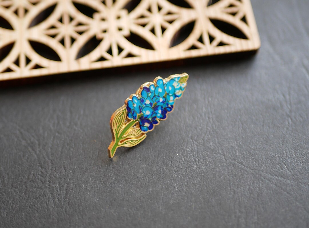 Blue and Gold Lupine Flower Pin, Floral Enamel Brooch, Blue Enamel Pins ...