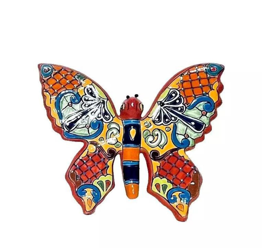 Talavera Mexican Pottery Figure Butterfly Wall Art Garden Patio Décor ...