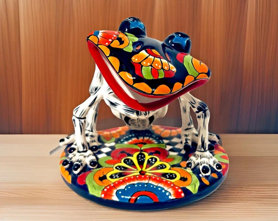 Mexican Talavera Catrina Frog Statue Day of the Dead Figure Folk Art ...