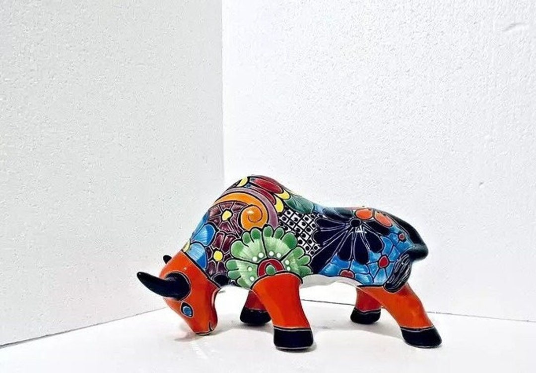 Talavera Bull Mexican Pottery Toro Figure 13.25 Folk Art Cow Horns - Etsy