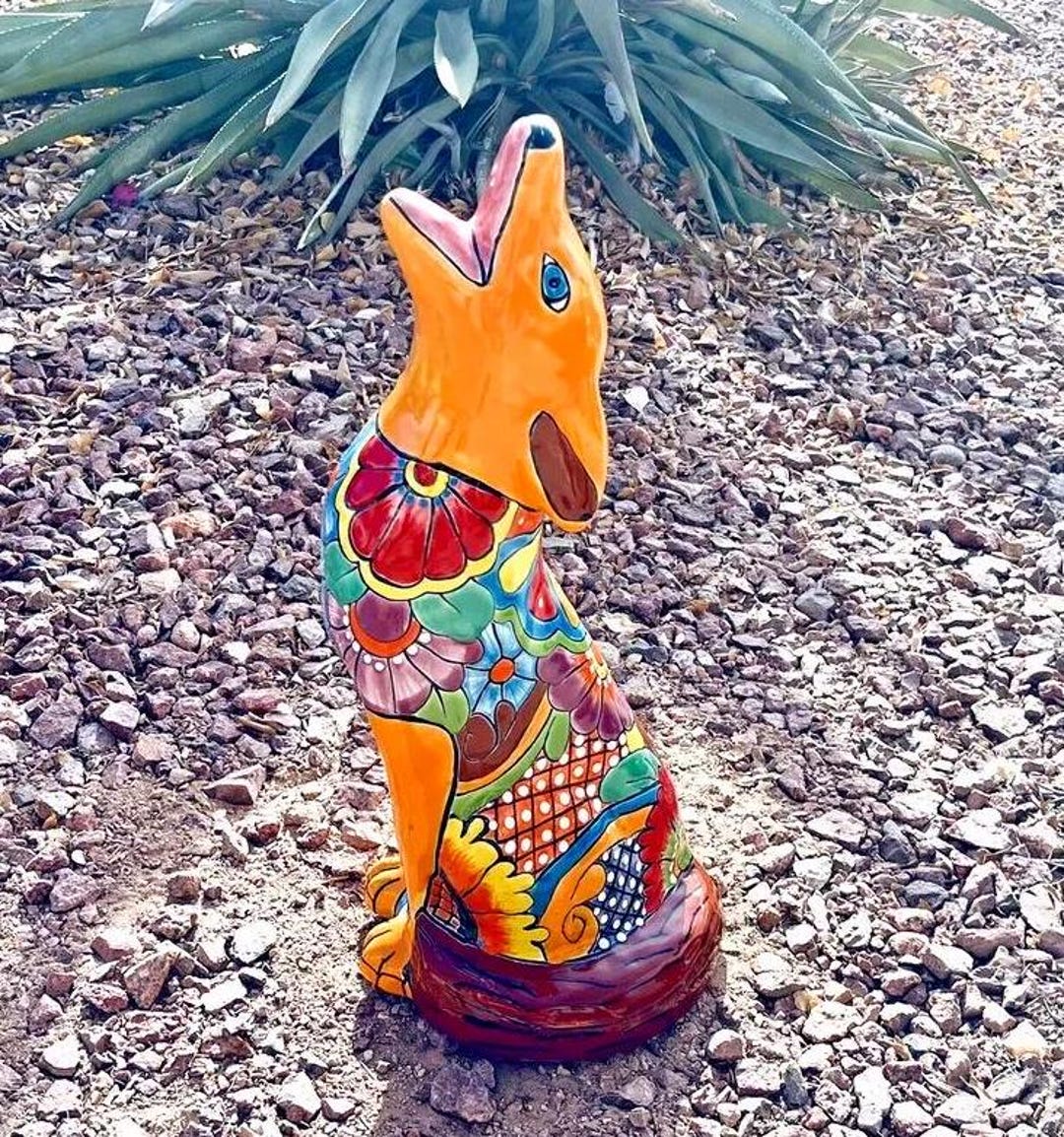 Mexican Talavera Clay XL Howling Coyote Figure Dog Animal Pottery Folk ...