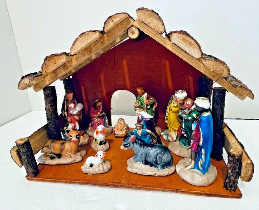 Nativity Scene 12 Piece Set Manger Creche Camel Lamb Donkey Baby Jesus ...