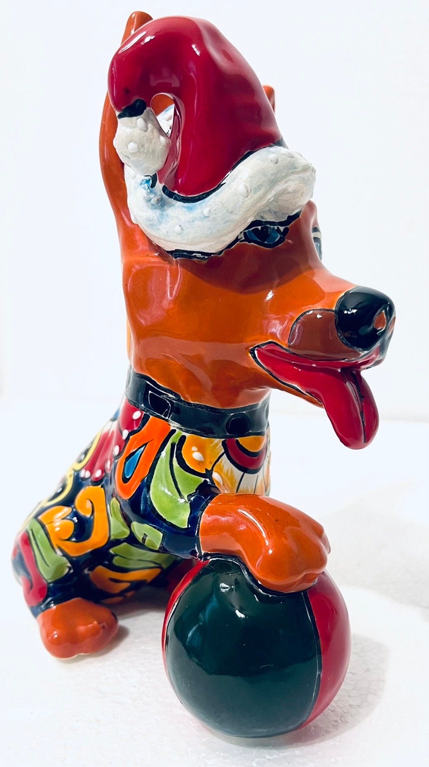 Mexican Talavera Dog Animal Figure With Santa Hat and Ball - Etsy