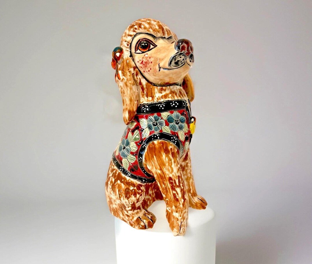 Mexican Talavera Poodle With Bows & Heart Animal Figure Pottery Folk ...