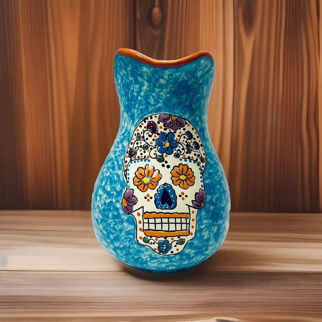Talavera Pitcher Vase Day of the Dead Catrina Sugar Skull Folk Art ...