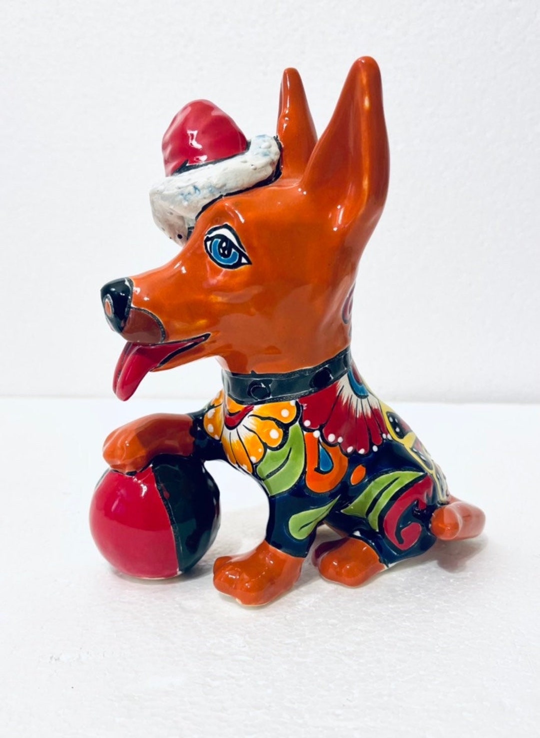 Mexican Talavera Dog Animal Figure With Santa Hat and Ball Chihuahua ...