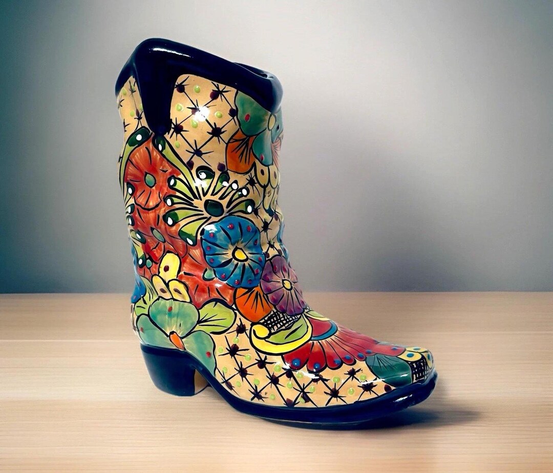 Talavera Pottery Planter Cowboy Boot Pot Large Mexican Ceramic Floral ...