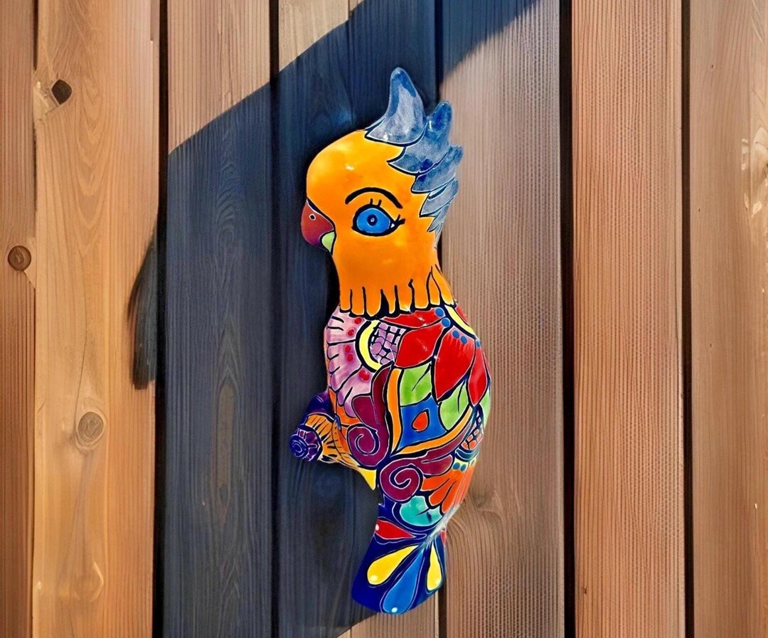 Mexican Talavera Bird Parrot Cockatoo Wall Folk Art Pottery Figure 14 ...