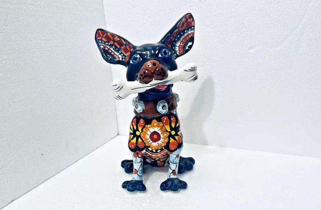 Mexican Talavera Dog Animal Chihuahua Figure Pottery Folk Art Ceramic ...