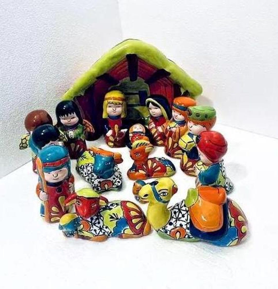 Talavera Mexican Pottery Nativity Set of 16 Baby Jesus Virgin Mary ...