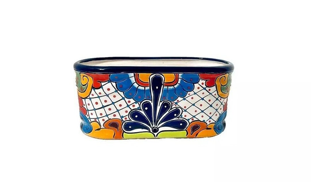 Mexican Talavera Jumbo Planter Oval Trough Pot Folk Art Pottery X Large ...