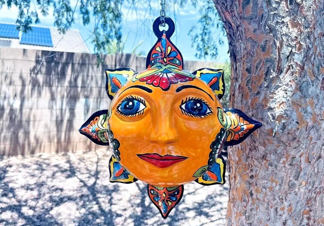 Mexican Talavera Sun Globe Two Face Hanging Folk Art Pottery Large 17 ...