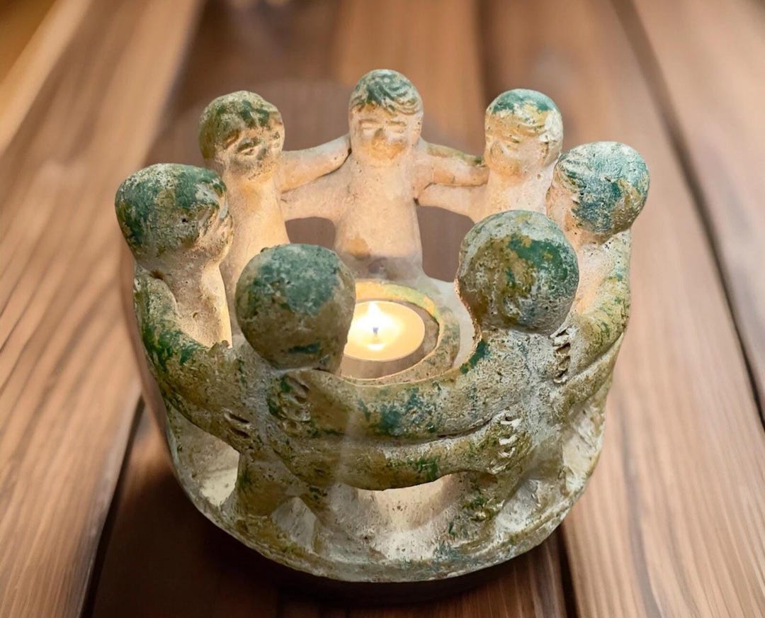 Mexican Circle of Friends Folk Art Clay Pottery Candle Holder Mayan ...