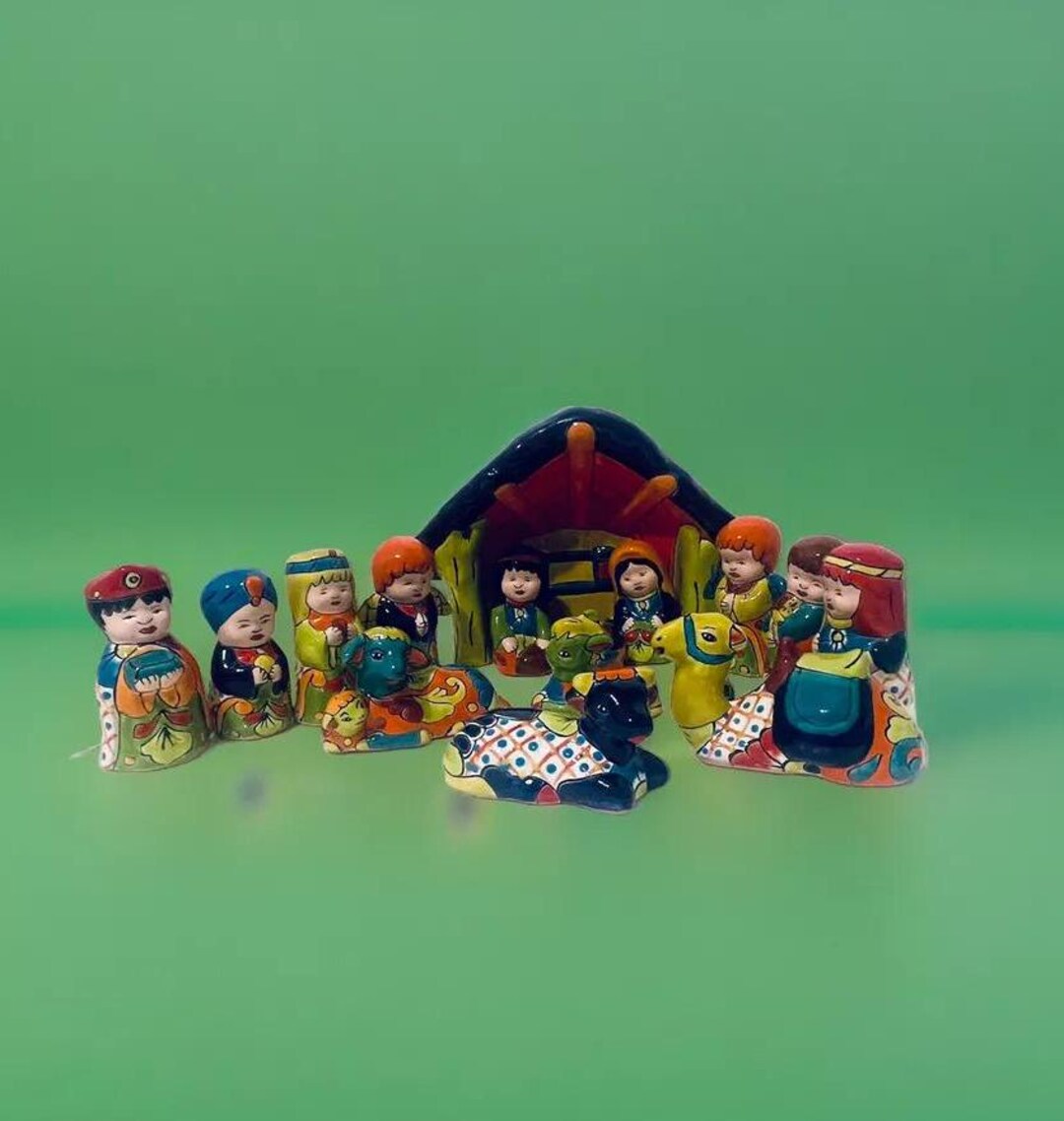 Talavera Mexican Pottery Nativity Set of 16 Baby Jesus Virgin Mary ...