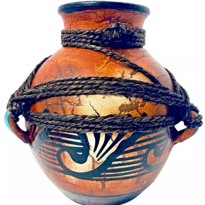 Mexican Pottery Vase Folk Art Pottery Rope Pot Southwest Clay Rustic - Etsy