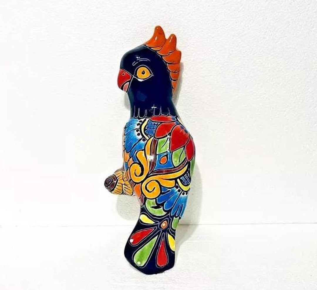 Mexican Talavera Bird Parrot Cockatoo Wall Folk Art Pottery Figure 13.5 ...