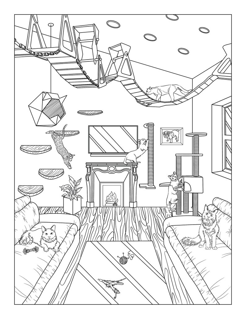 Cozy Cats Coloring Pages - 10 Pages of Feline Fun - Etsy