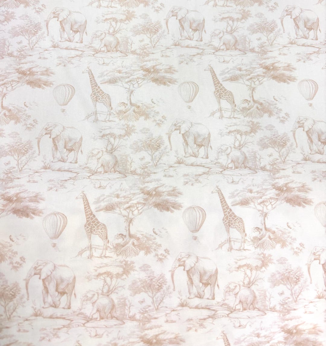 Beige Chinoiserie Toile De Jouy Safari Fabric Baby Safari Animals ...
