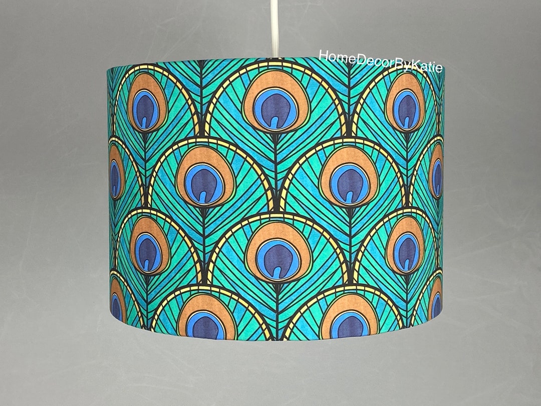 Art Deco Yellow Lamp Shade Mustard Floral Lamp Home Decor Teal ...