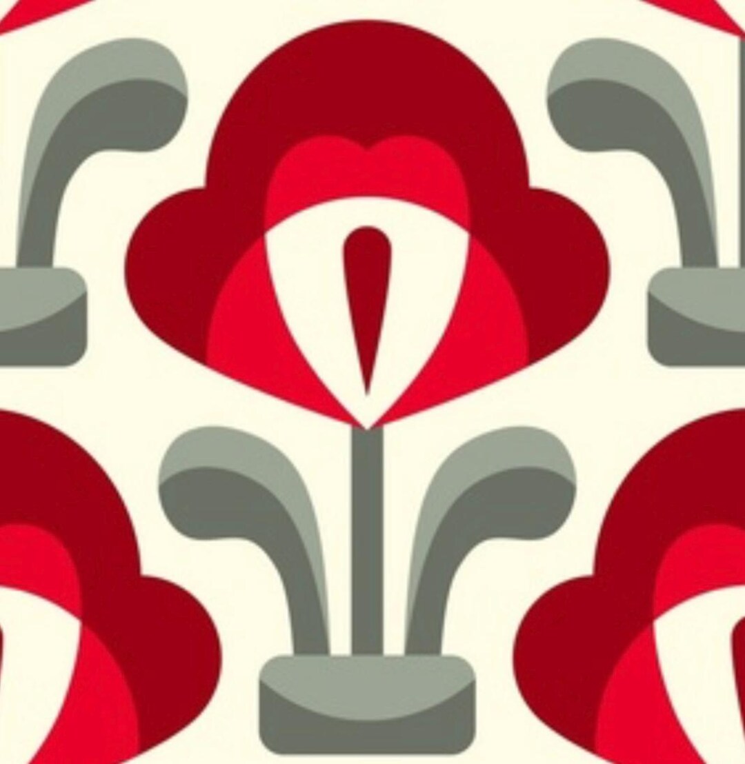 Red Mid Century Floral Abstract Lamp Shade Green Lamp Home Decor ...