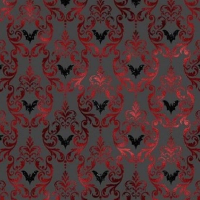 Gothic Bat Fabric Art Deco Fabric Vampire Fabric Gothic Fabric Red and ...