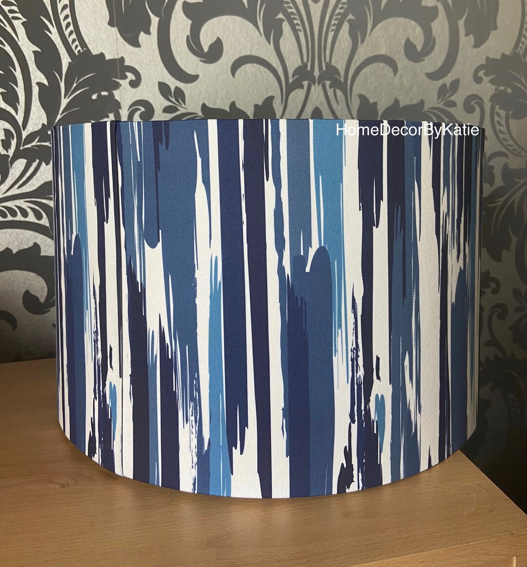 Indigo Striped Lamp Shade Blue Lamp Home Decor Yellow Lampshade Table ...
