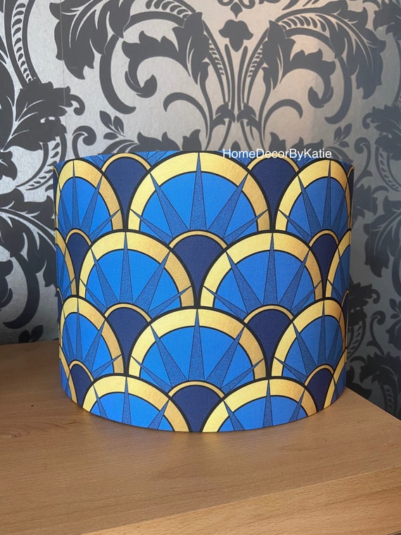Blue Art Deco Lamp shade Gold lamp home decor yellow lampshade | Etsy