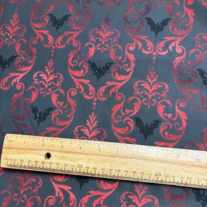 Gothic Bat Fabric Art Deco Fabric Vampire Fabric Gothic Fabric Red and ...