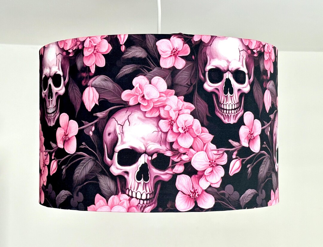 Gothic Skulls Lamp Shade Blossoms Lamp Dark Home Decor Pink Lampshade ...