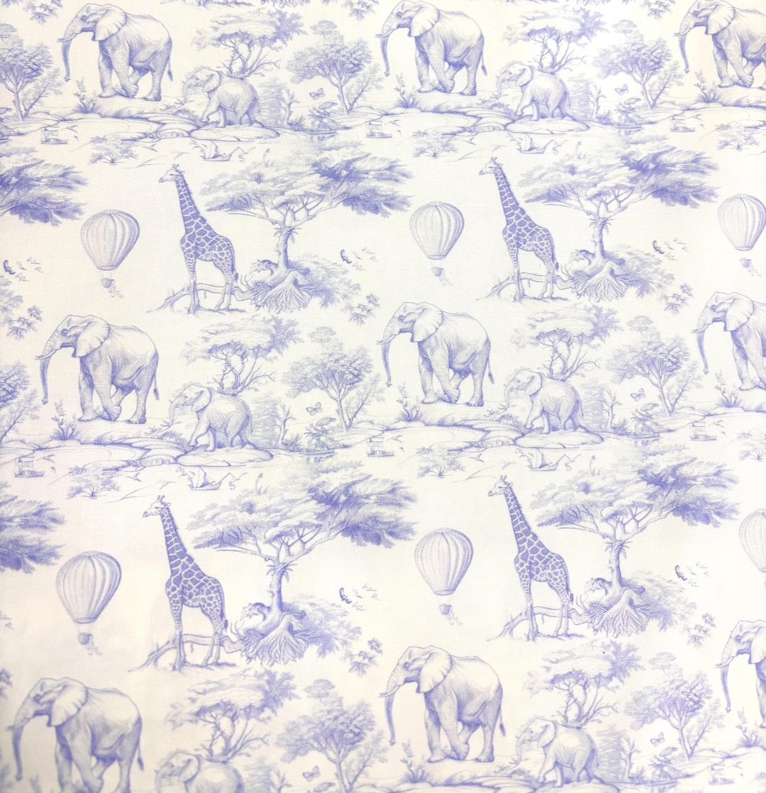 Blue Chinoiserie Toile De Jouy Safari Fabric Baby Safari Animals Fabric ...